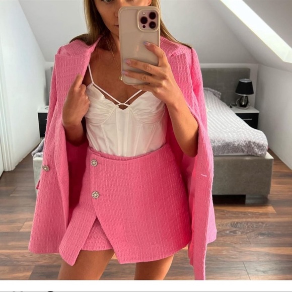 Zara | Jackets & Coats | Zara Pink Tweed Set | Poshmark